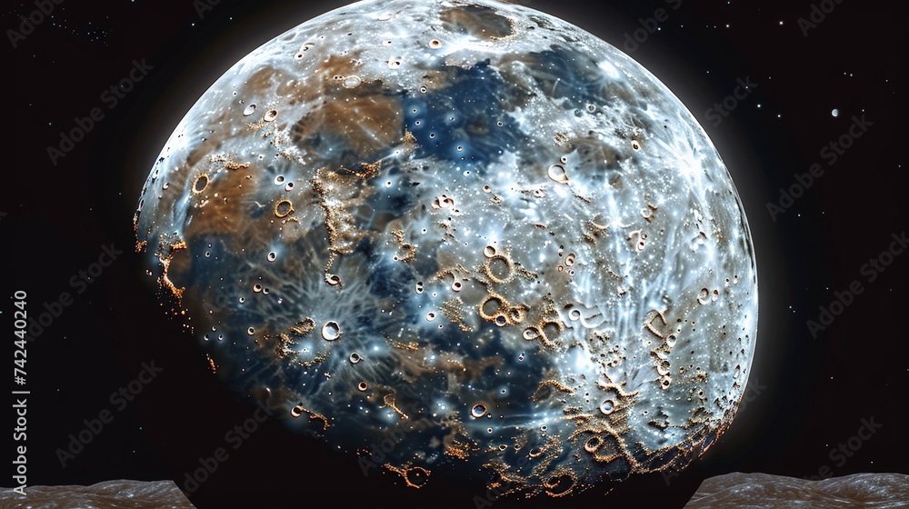 the Moon in its full phase, focusing on the brilliant detail across its ...