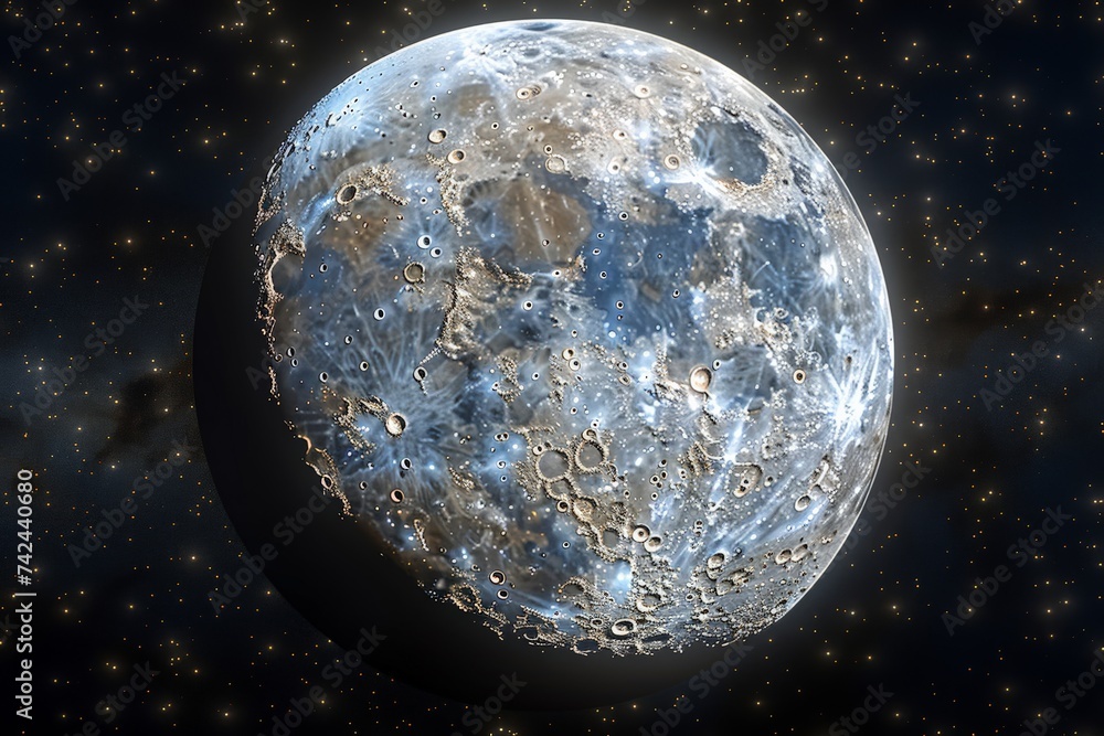 the Moon in its full phase, focusing on the brilliant detail across its ...