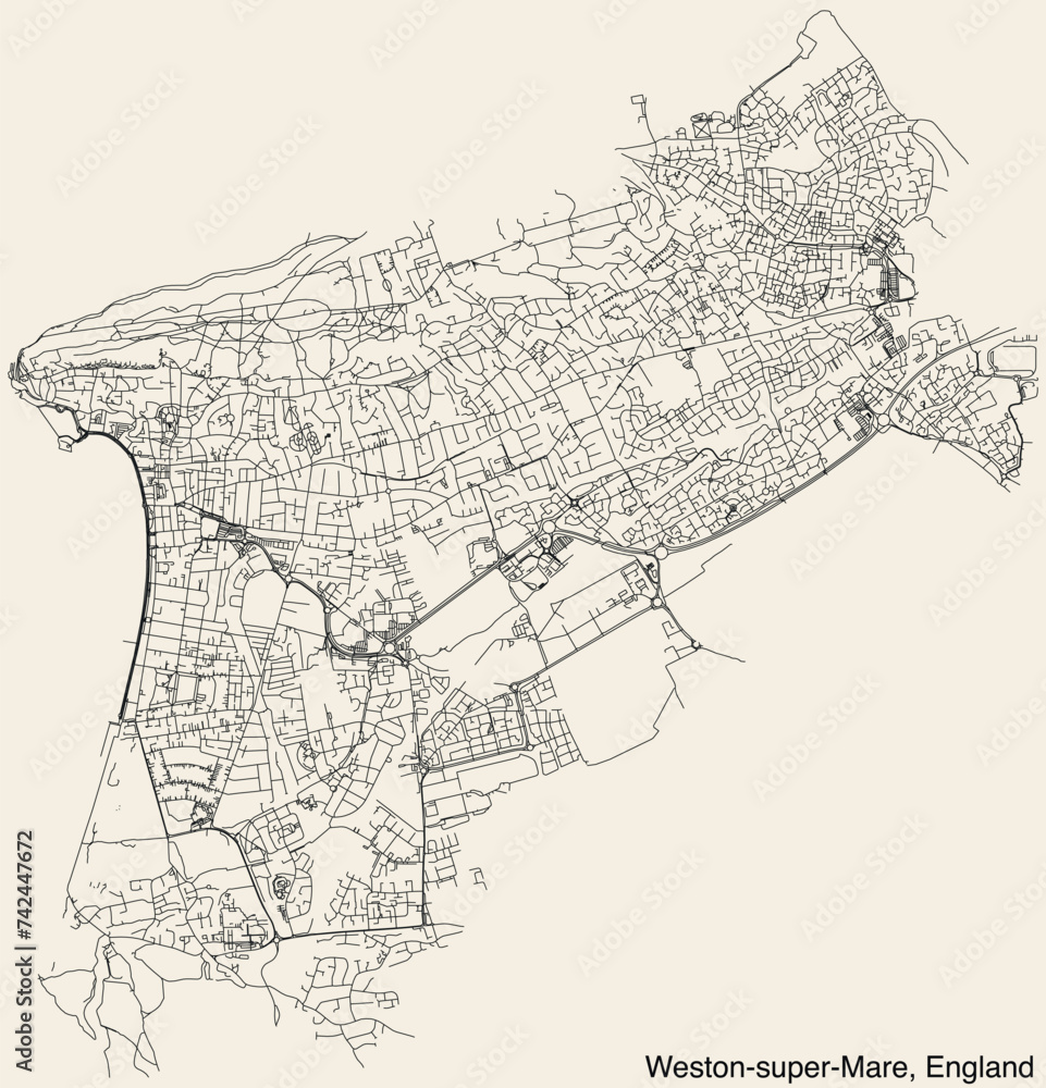 Detailed hand-drawn navigational urban street roads map of the United ...
