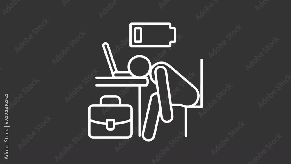 Work burnout white line animation. Emotional exhaustion animated icon ...