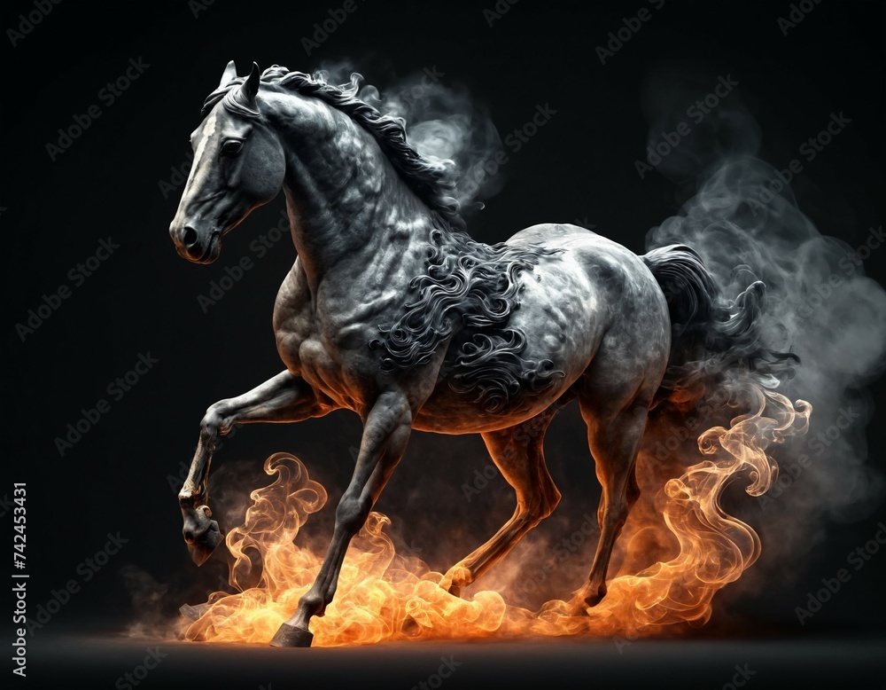 screensaver or postcard with a fiery horse on the background of New ...