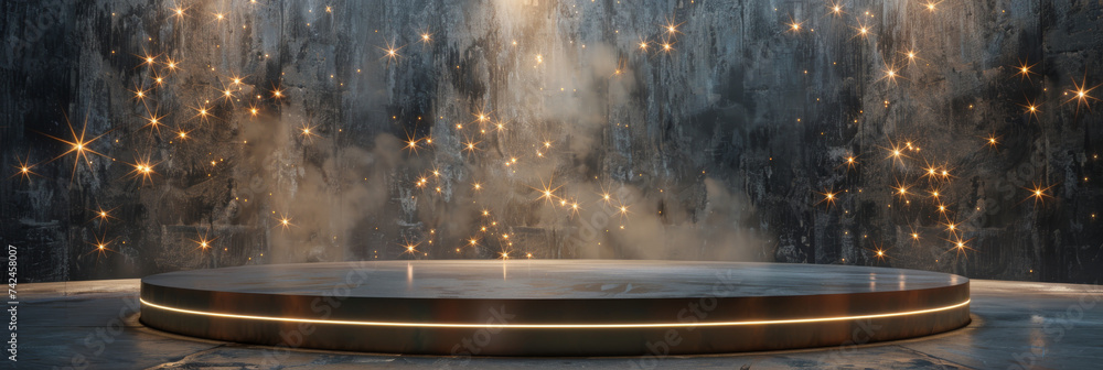 Free stage with lights and smoke, Empty stage with gold yellow ...