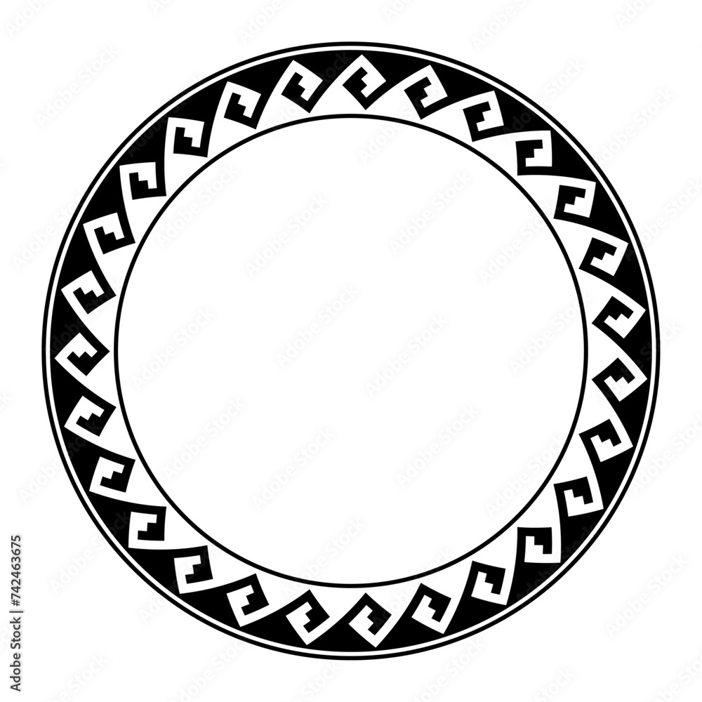 Pueblo Indian pottery motif, circle frame with meander pattern ...