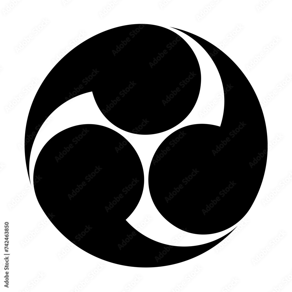 Japanese tomoe symbol, the left threefold Mitsudomoe. A swirl of three ...