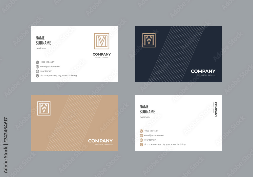 Premium business card with a minimalistic logo and a blue and brown ...
