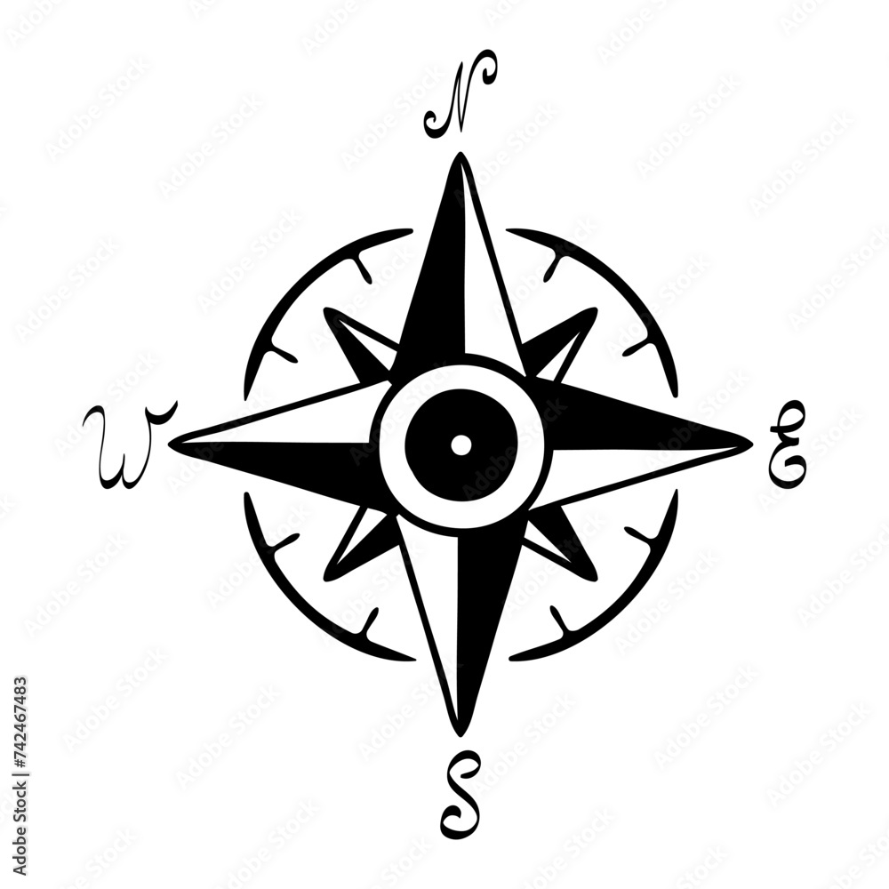 Compass. Arrows, north, south, west, east, navigate in space, terrain ...