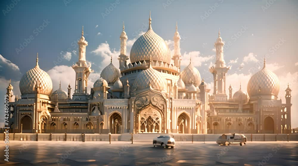 Abstract animation of a Muslim castle. Ancient, fortified, Islamic ...