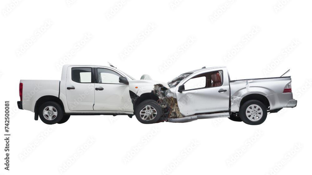 white pickup car get damaged by accident isolated on transparent and ...