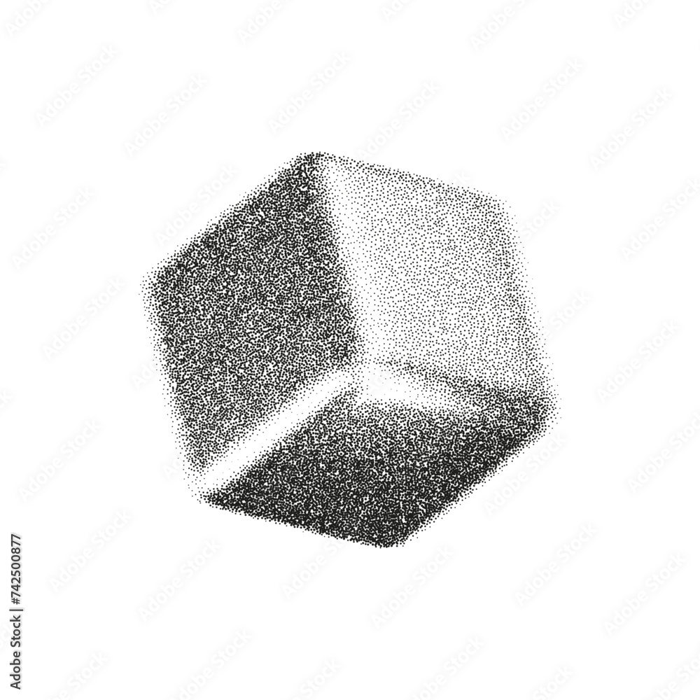 3D gritty cube with grain gradient effect in Y2K style isolated on ...