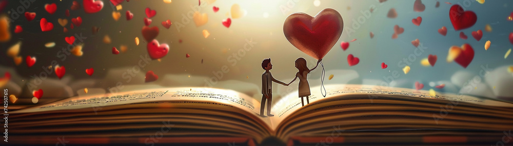Create a 3D animation depicting a love story unfolding through the ...