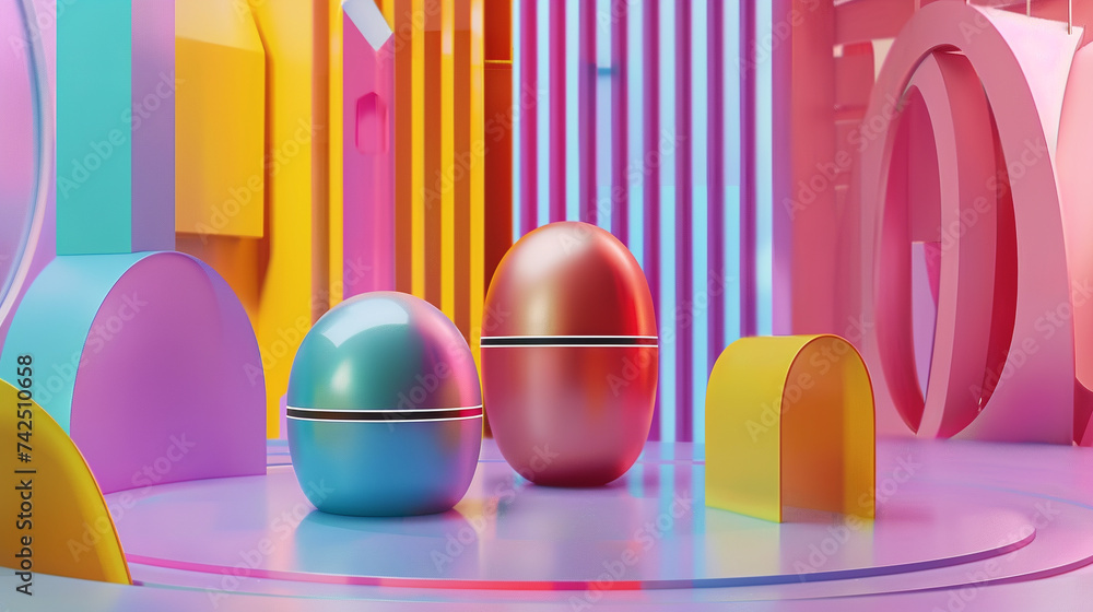 Design a sleek and modern 3D animation of a rotating capsule surrounded ...