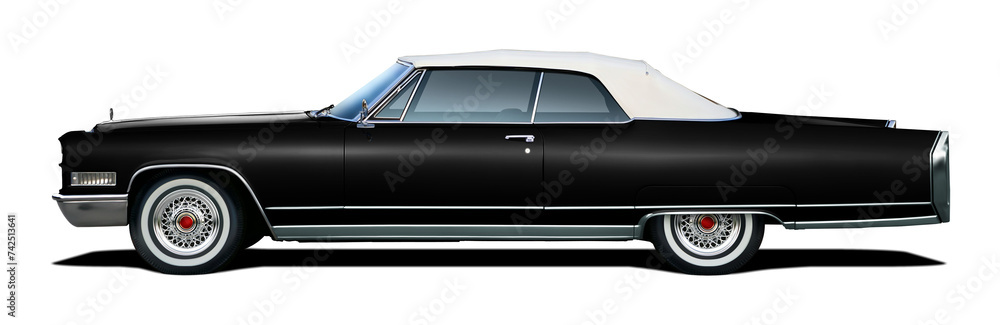 Classic American luxury car in black color. With a convertible body and ...