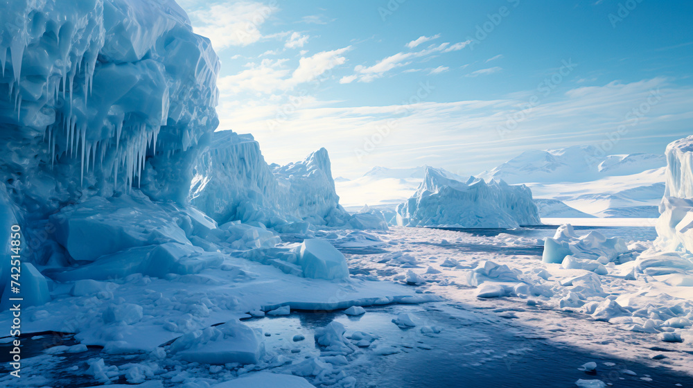 Arctic Explorers Confronting the Majestic Ice Wall, Nature's Marvel ...