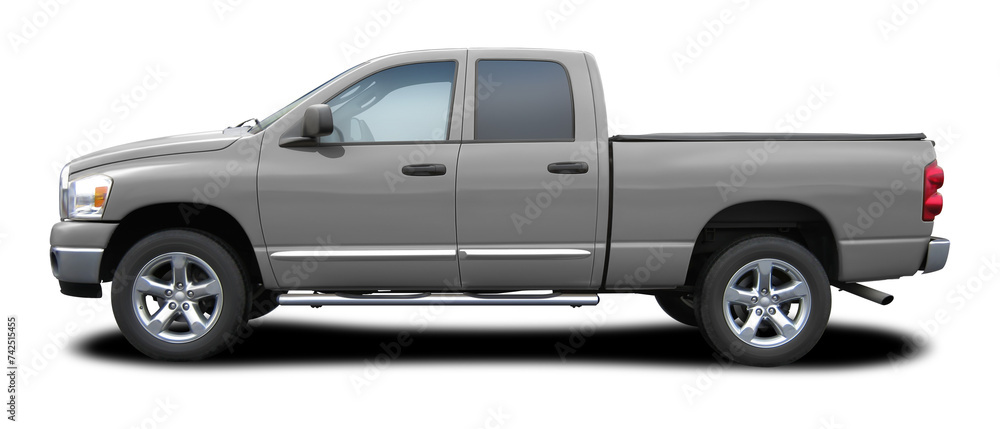 Modern powerful American gray pickup truck, side view in png format ...