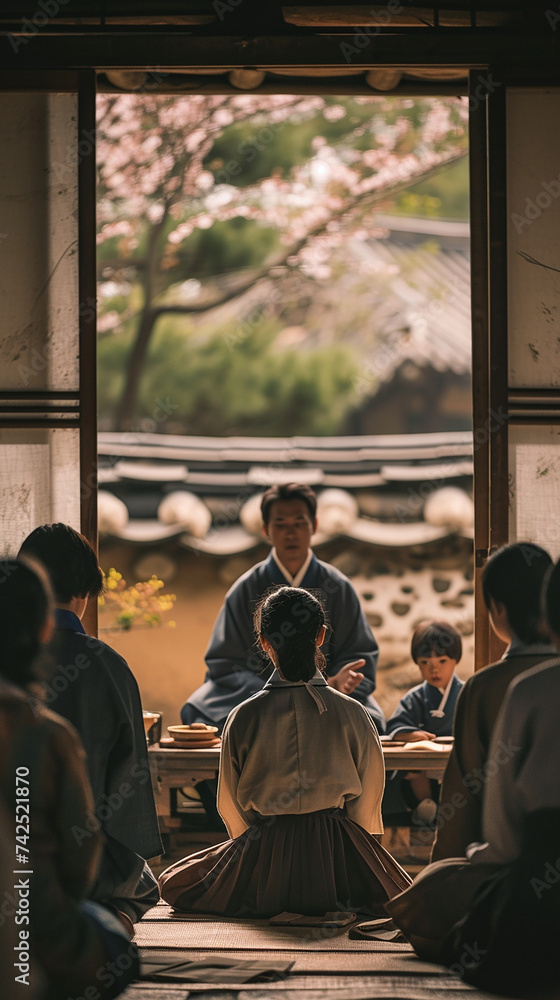 Joseon Era Noble Child Learning Alphabet in Hanok Classroom Stock Photo ...