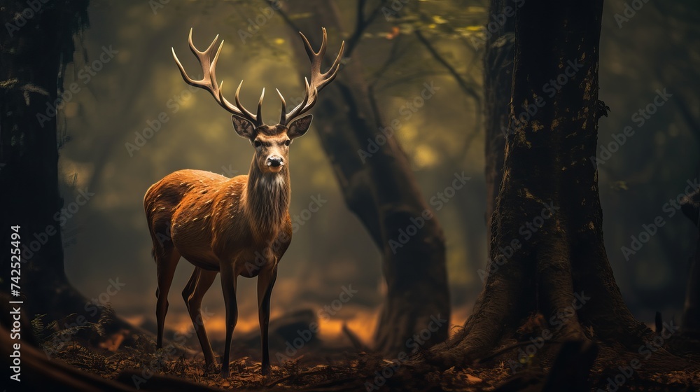 Barasingha deer in the nature habitat in India. Beautiful and big deers ...