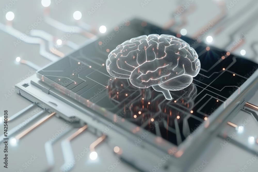 AI Brain Chip processing. Artificial Intelligence improvement human emc ...