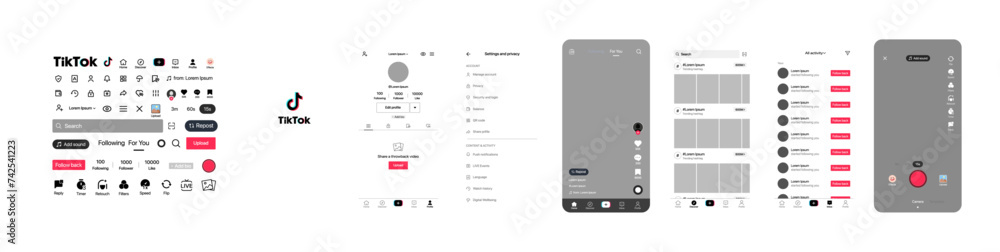 Tik Tok design. Set Tik Tok screen social media and social network ...