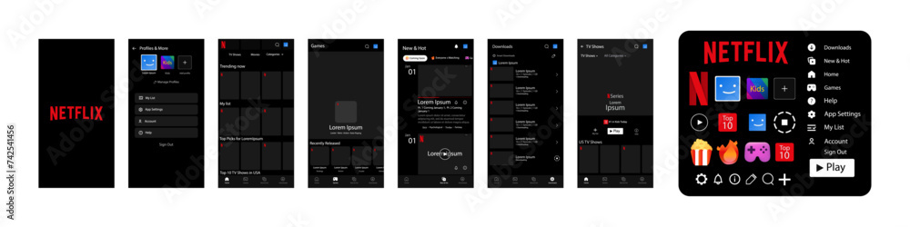Netflix interface with button. Netflix screen social media, social ...