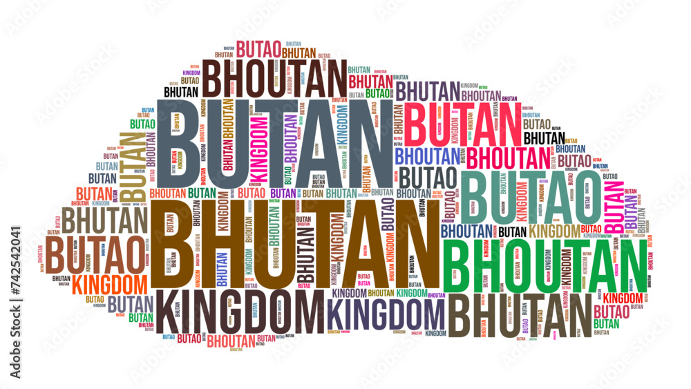 Bhutan country shape word cloud. Typography style country illustration ...