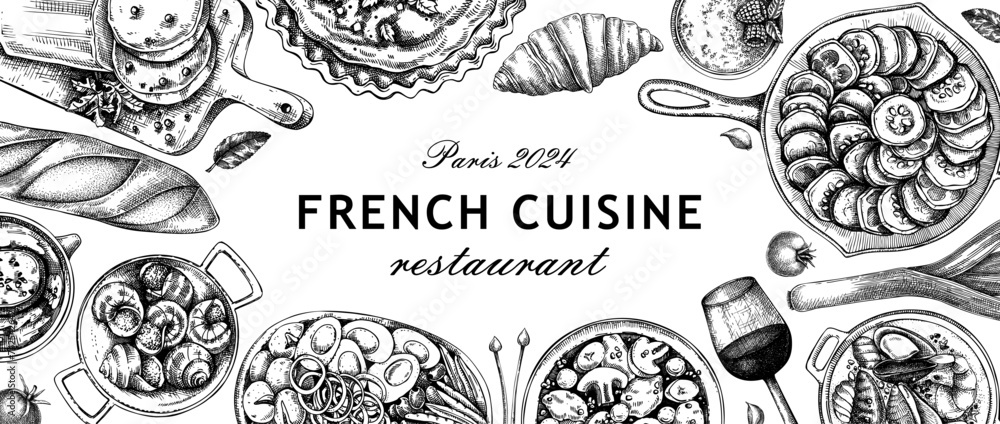 French food background. Traditional food from France sketches. European ...