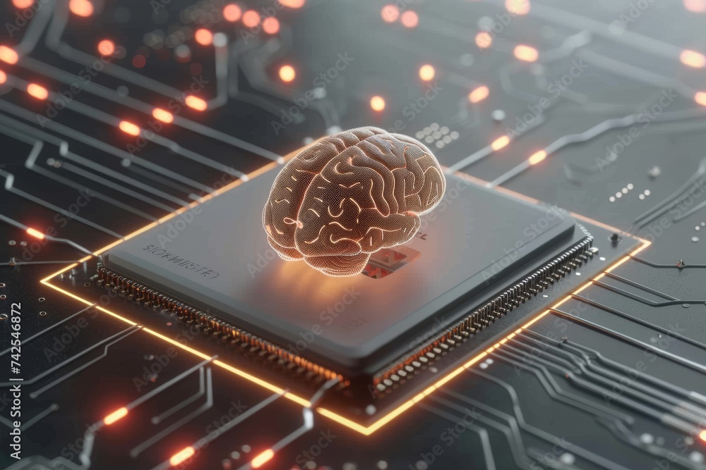 AI Brain Chip interaction. Artificial Intelligence cingulate mind ...