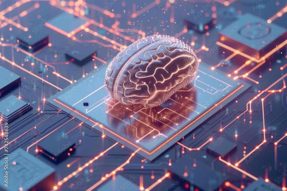 AI Brain Chip industry. Artificial Intelligence brain human quantum simulation mind circuit ...