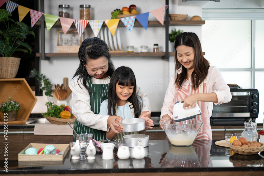 Asian female baker pastry chef mother and old senior grandmother ...