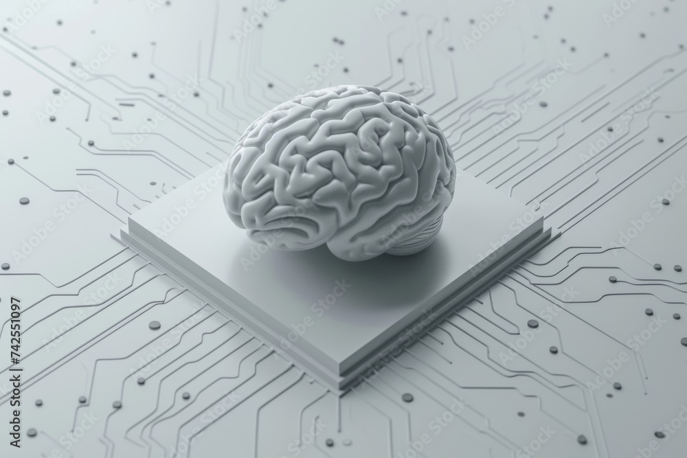 AI Brain Chip rush. Artificial Intelligence quantum mind electron beam ...