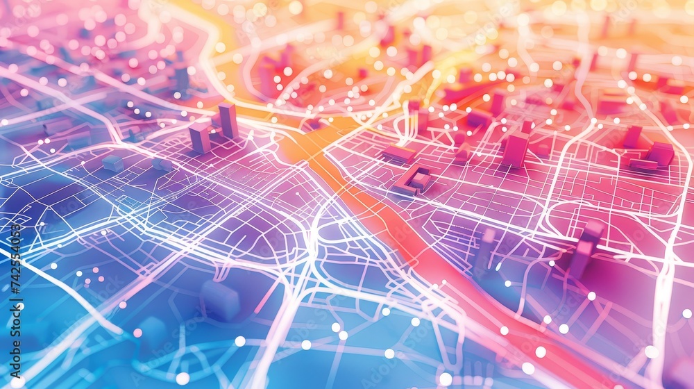 A stylized representation of a city's infrastructure and connectivity ...