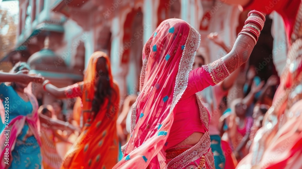 punjabi folk dance, girls in traditional Indian outfits performing ...