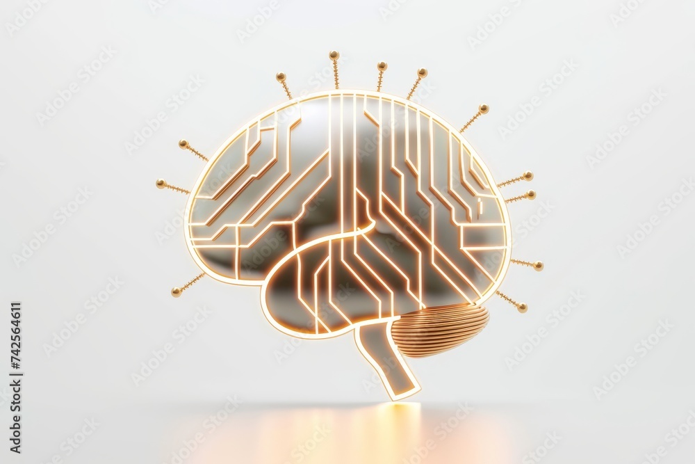 AI Brain Chip cord. Artificial Intelligence chip mind semiconductor ...