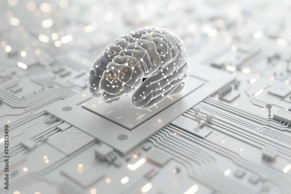 AI Brain Chip neuronal. Artificial Intelligence neon mind brain ...