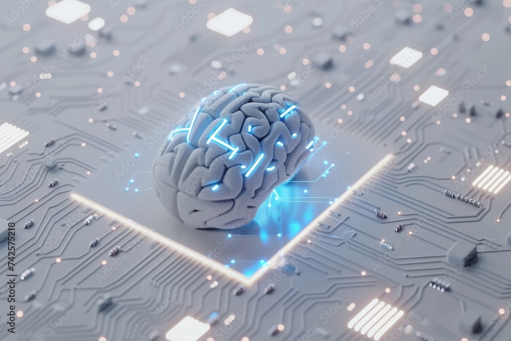 AI Brain Chip neon. Artificial Intelligence stream mind chip ...