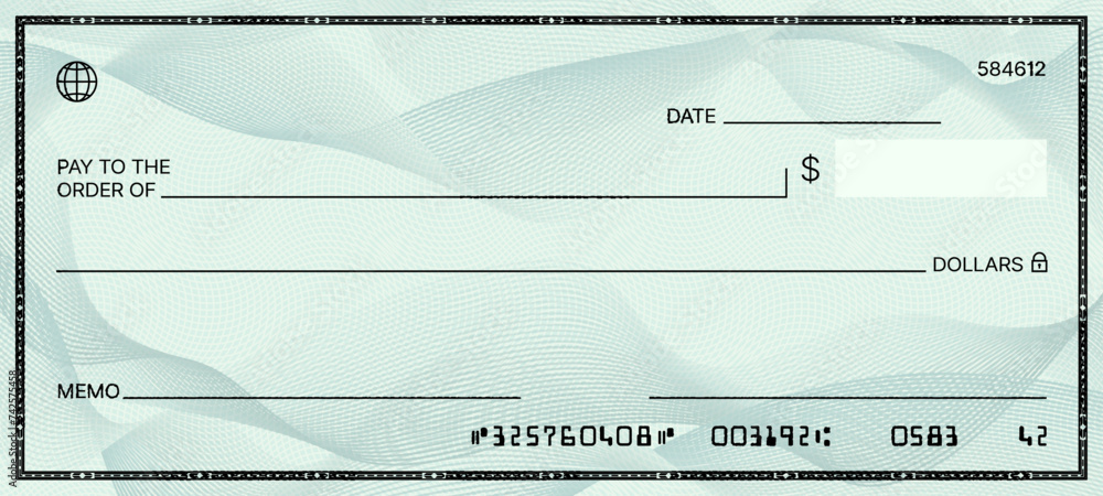 Blank bank check. Checkbook cheque template. Vector document with empty ...