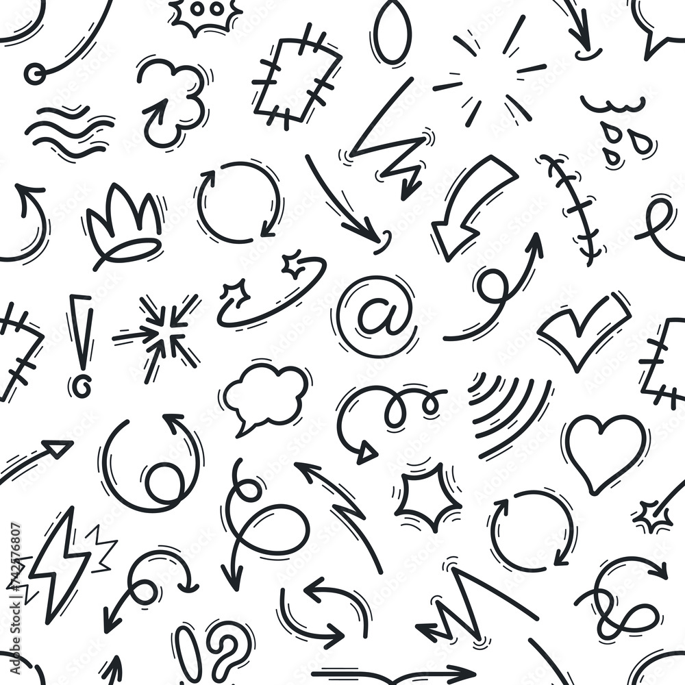 Movement motion lines pattern with arrows, curves and waves, hearts and ...