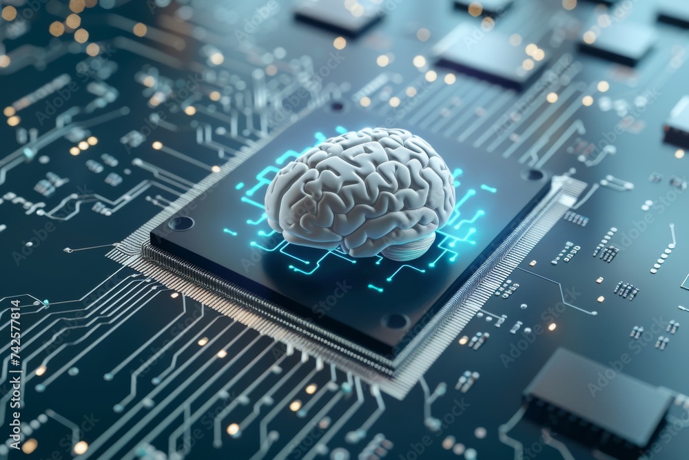 AI Brain Chip analytics. Artificial Intelligence software mind cognitive developmental ...