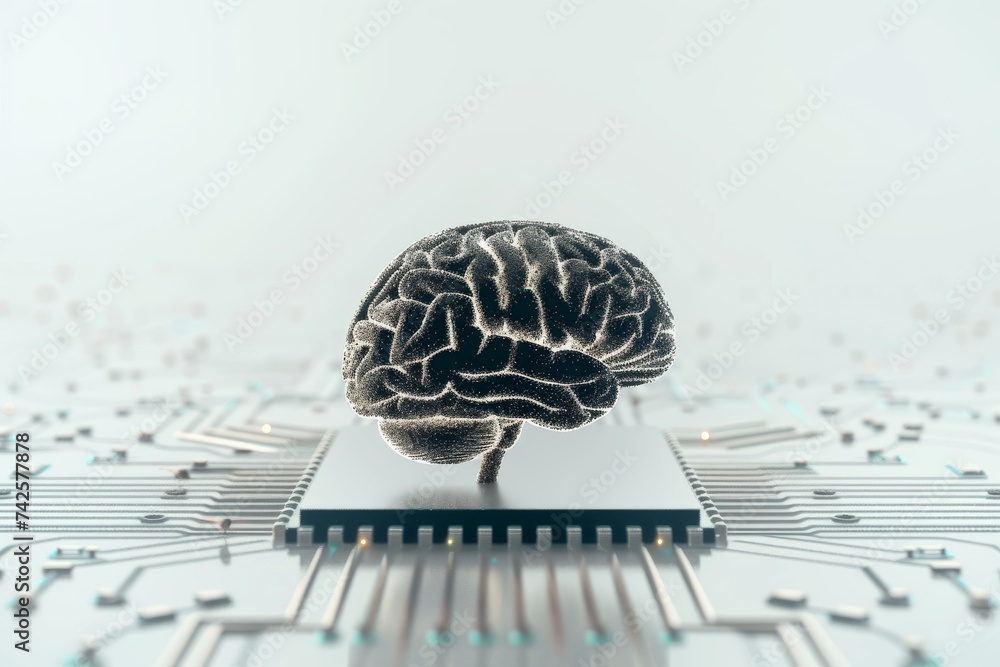 AI Brain Chip data. Artificial Intelligence circuitry mind brain computer interface engineering ...