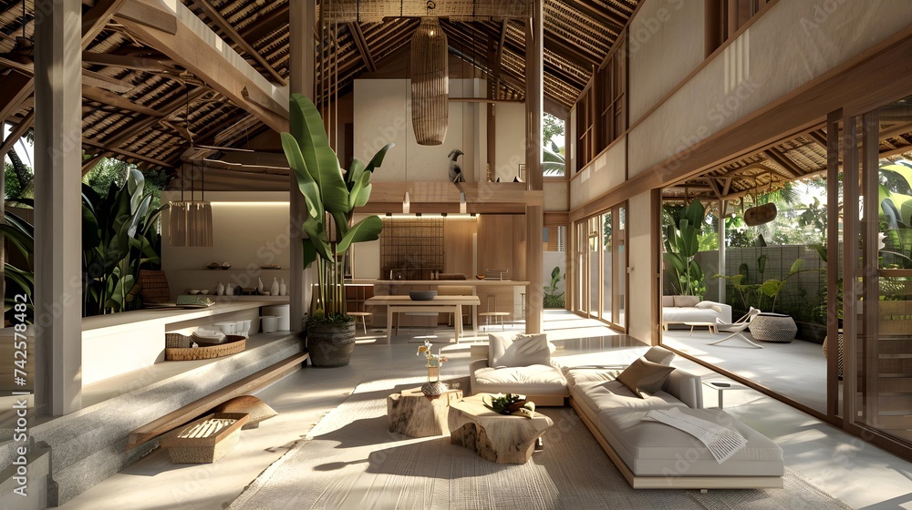 modern interior, neutral color palette, Bali, natural lightning, a lot ...