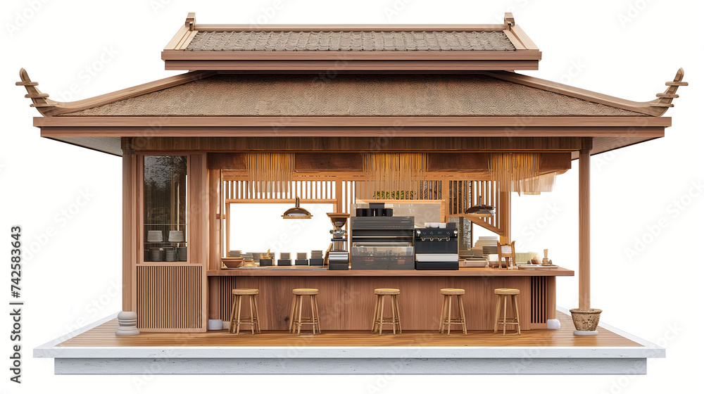 Thailand and Chinese kiosk in minimal design on white background ...