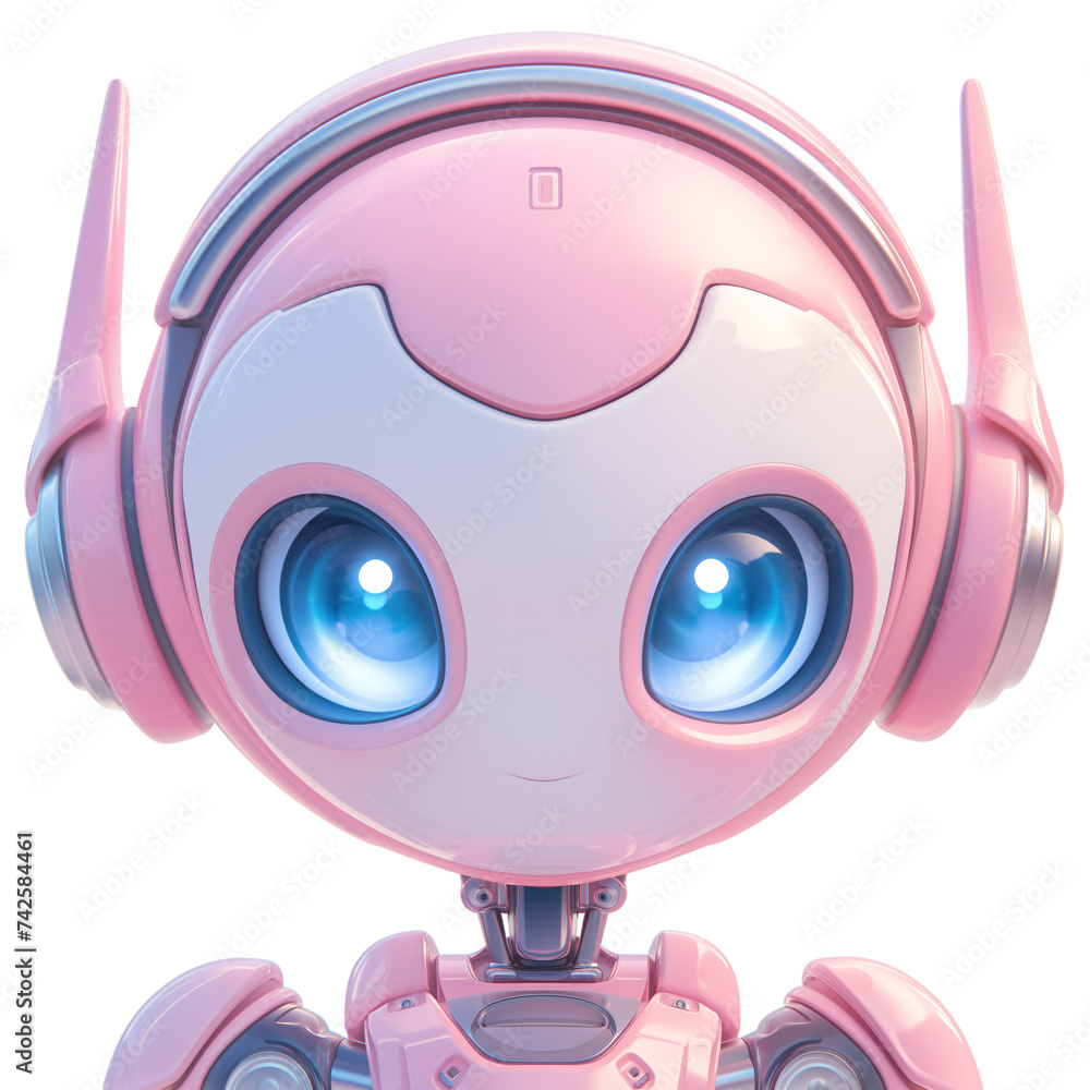 Happy cute robot on transparent background, friendly and cheerful robot ...