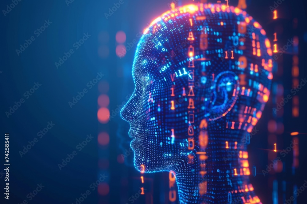 AI Brain Chip mapping. Artificial Intelligence art mind human computer interaction circuit board ...