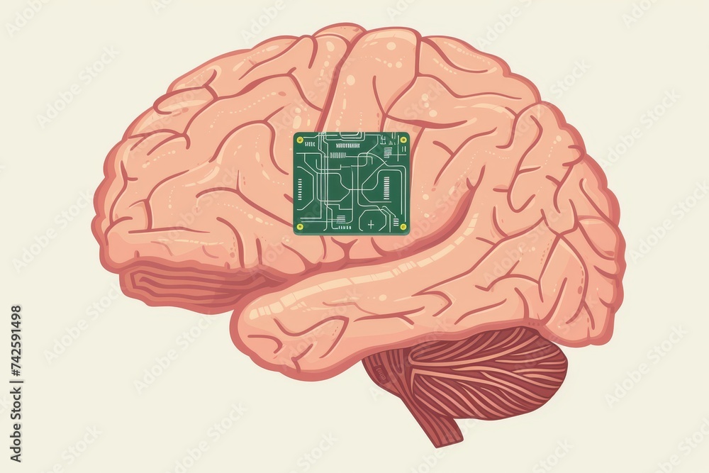 AI Brain Chip development. Artificial Intelligence learning mind cloud interoperability circuit ...