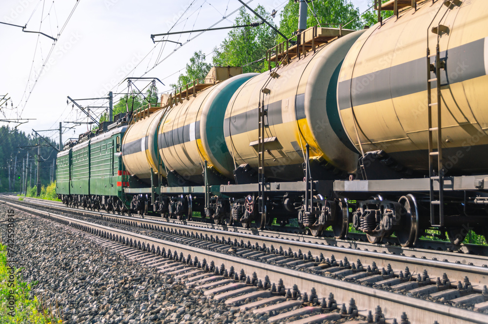 Transportation of petrochemical products in a railway tank. The wagons ...