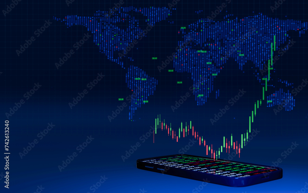 Candlesticks, stock market investing smartphone. floating above mobile ...