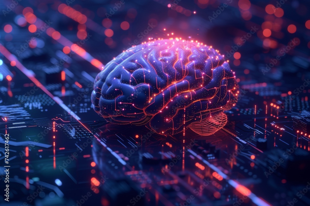 AI Brain Chip stress. Artificial Intelligence quantum human presynaptic ...