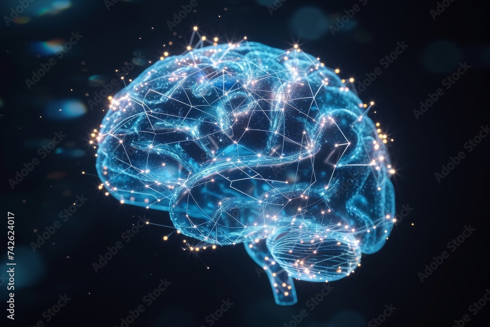 AI Brain Chip visualization. Artificial Intelligence decentralized mind ...