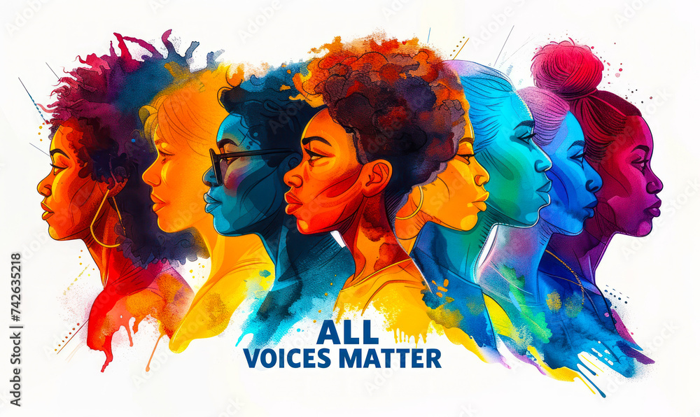 Vibrant artistic illustration featuring diverse profiles of people with ...