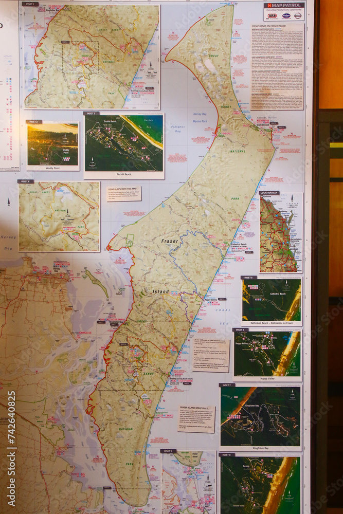 Map of Fraser Island (K'gari) on a tourist information board off the ...
