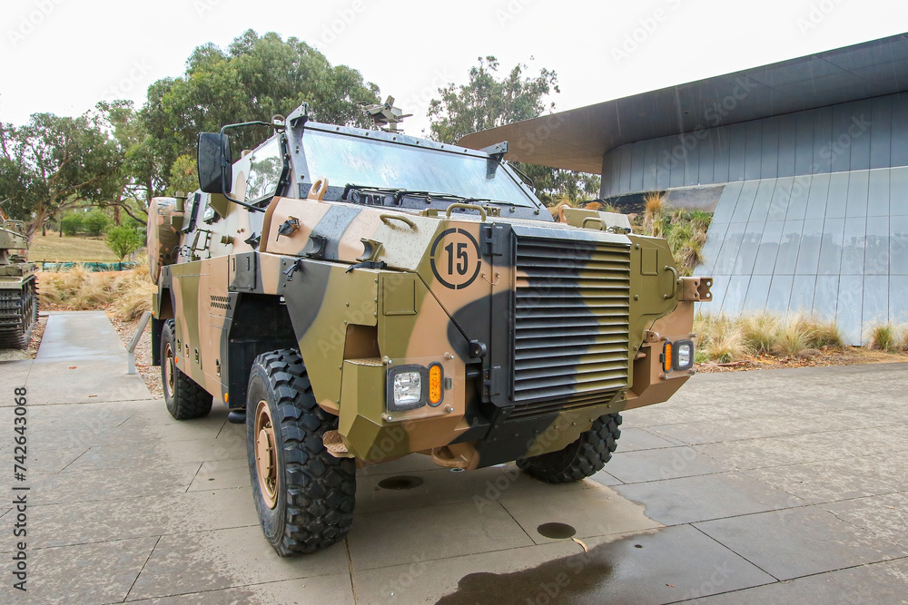 Bushmaster infantry armoured vehicle outside the Australian War ...
